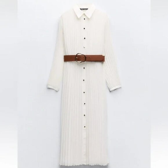 Zara | Dresses | Zara Pleated Midi Dress With Belt | Poshmark